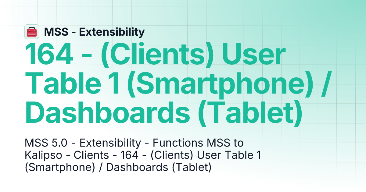 164 - (Clients) User Table 1 (Smartphone) / Dashboards (Tablet) | MSS - Extensibility