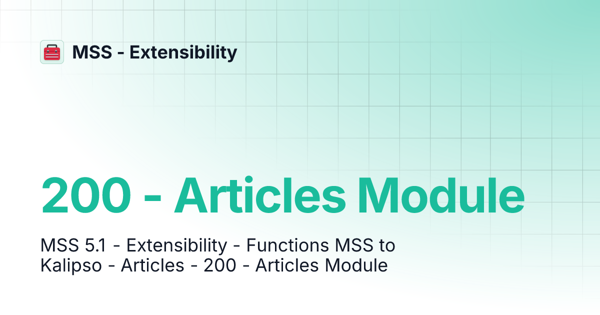 200 - Articles Module | MSS - Extensibility